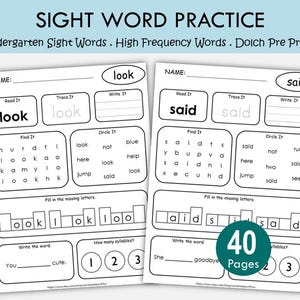 Pre-primer Dolch Sight Words Worksheets Printable | Read Trace Write ...