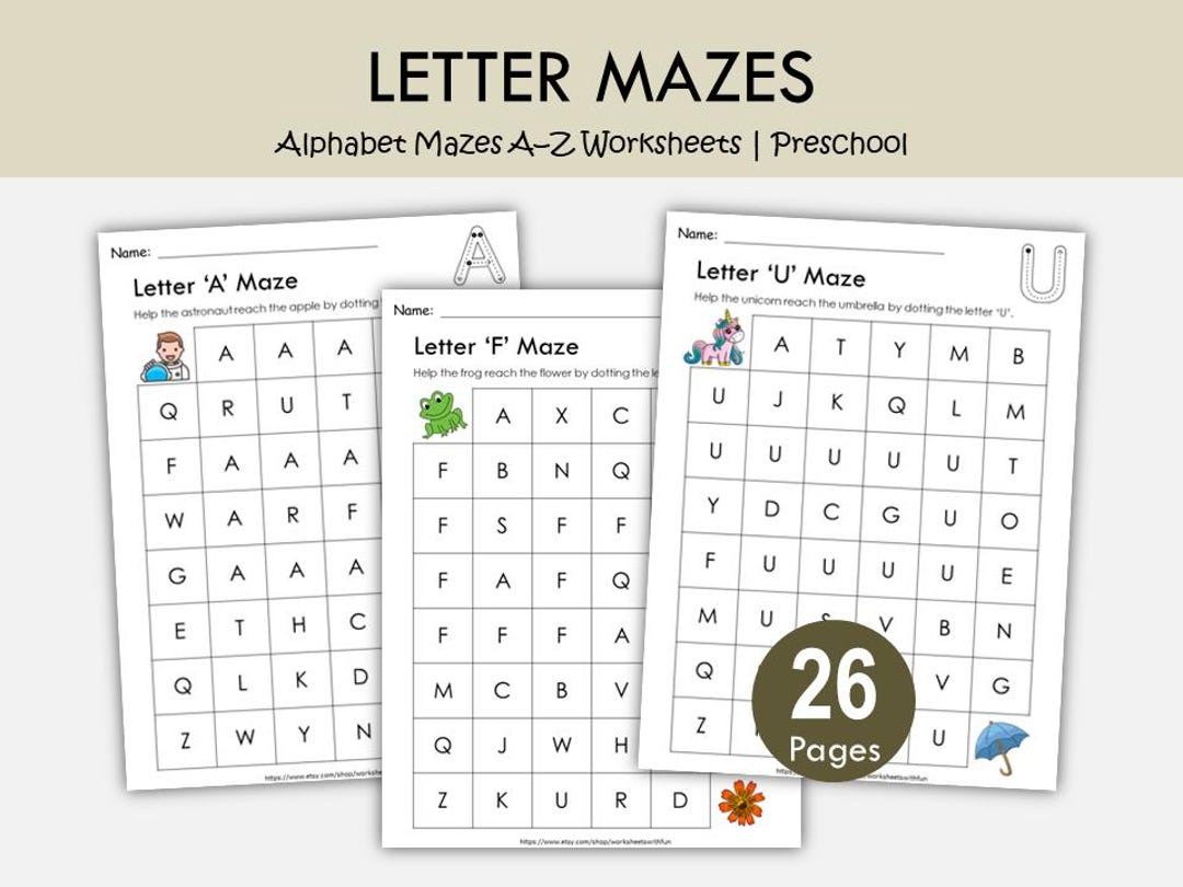 Uppercase Letter Maze Worksheets, A–Z Printable Alphabet Mazes ...