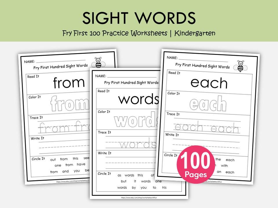 Fry First 100 Sight Words Worksheets, Kindergarten Sight Word Practice ...