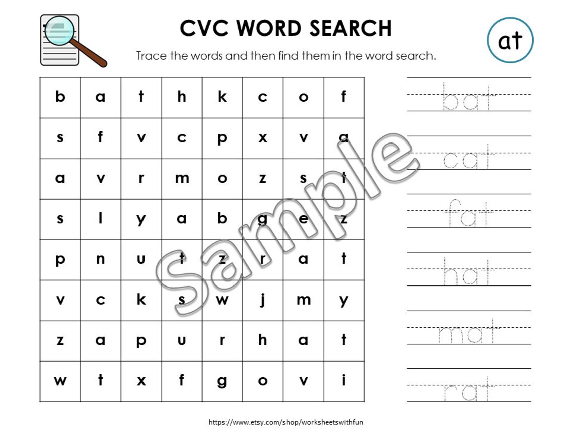 CVC Word Search Worksheets Printable, Trace & Find CVC Words, Phonics ...