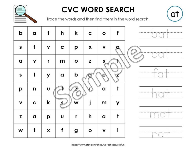 CVC Word Search Worksheets Printable, Trace & Find CVC Words, Phonics ...