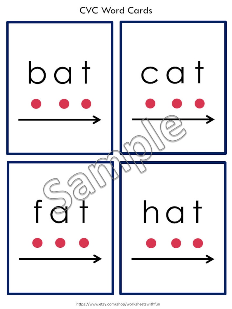 CVC Words Flash Cards Printable CVC Flashcards Learn to - Etsy