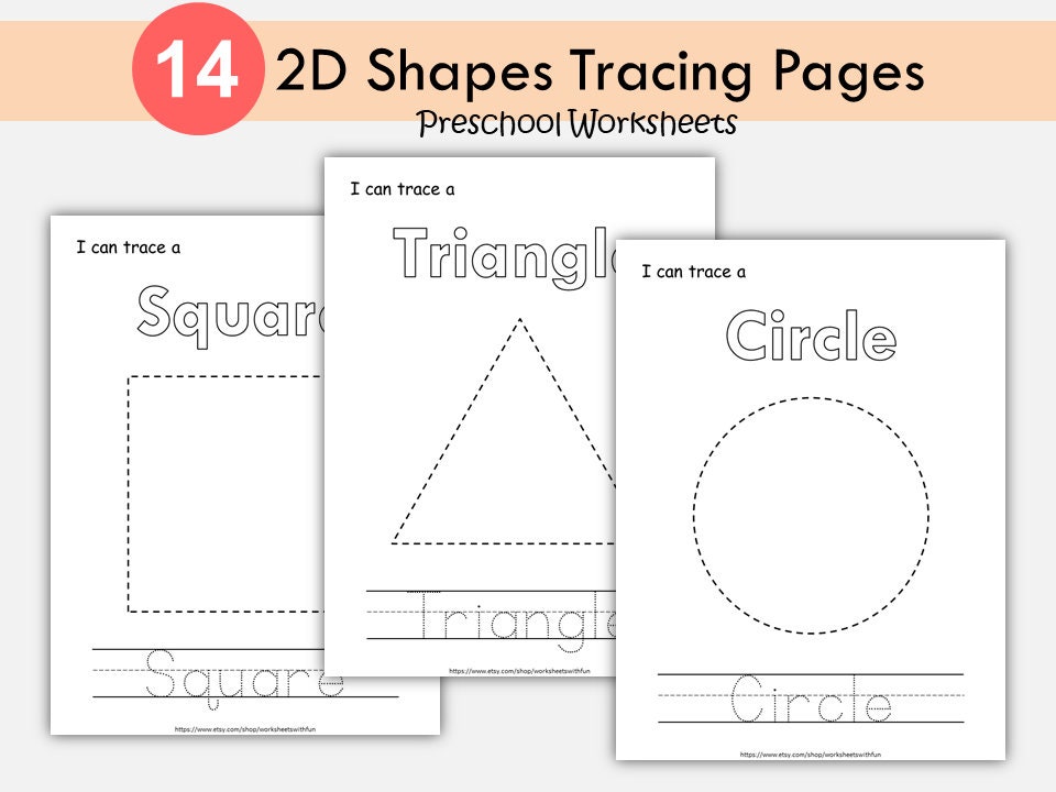 2D Shape Tracing Worksheets Printable | Shape Coloring & Name Tracing ...
