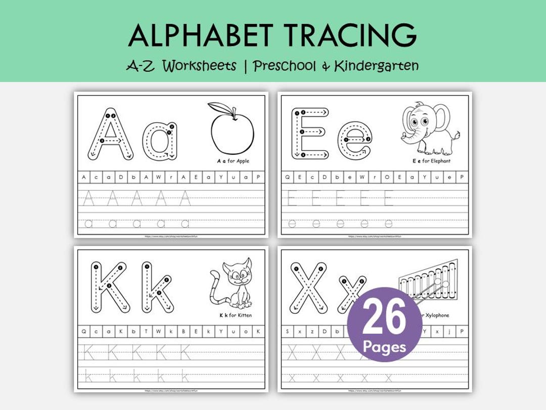 Alphabet Tracing Worksheets A-Z Printable, Upper and Lowercase Letter ...