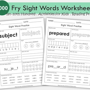 Fry Sight Words Worksheets 1st–10th Hundred, 1000 High-frequency Word ...