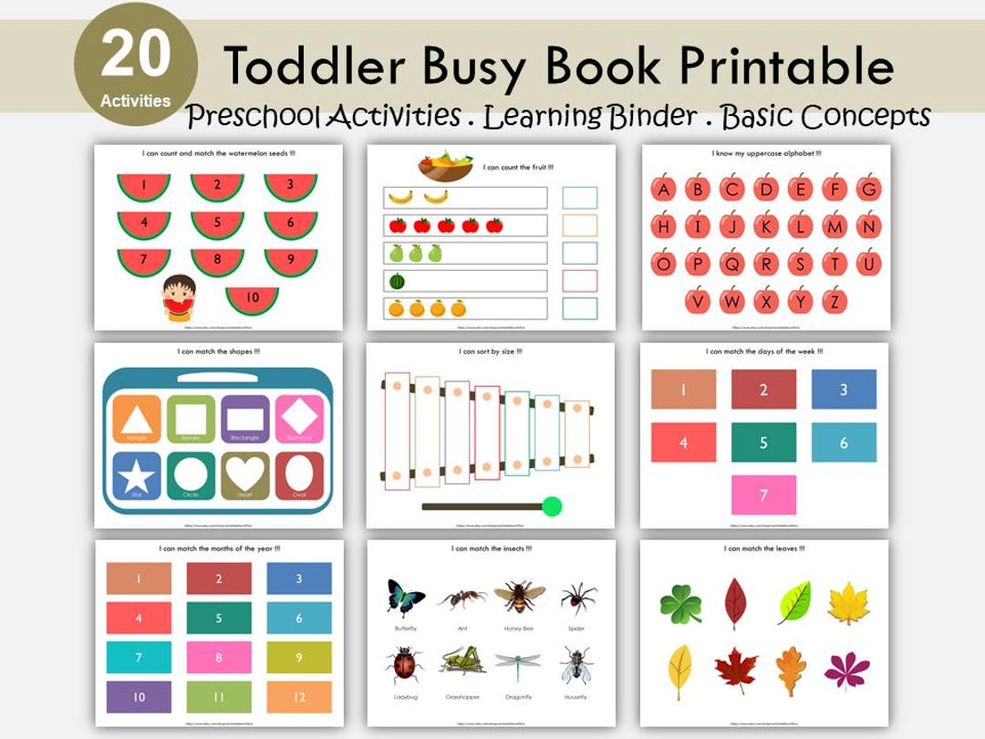 Toddler Busy Book Printable Worksheets, Preschool First Learning Binder ...