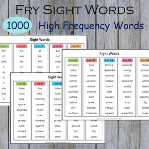 Fry Sight Word Printable, Sight Words Poster, 1,000 High Frequency ...