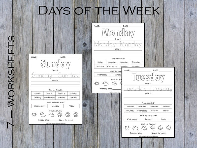 Days of the Week Worksheet Printable Kindergarten Curriculum - Etsy