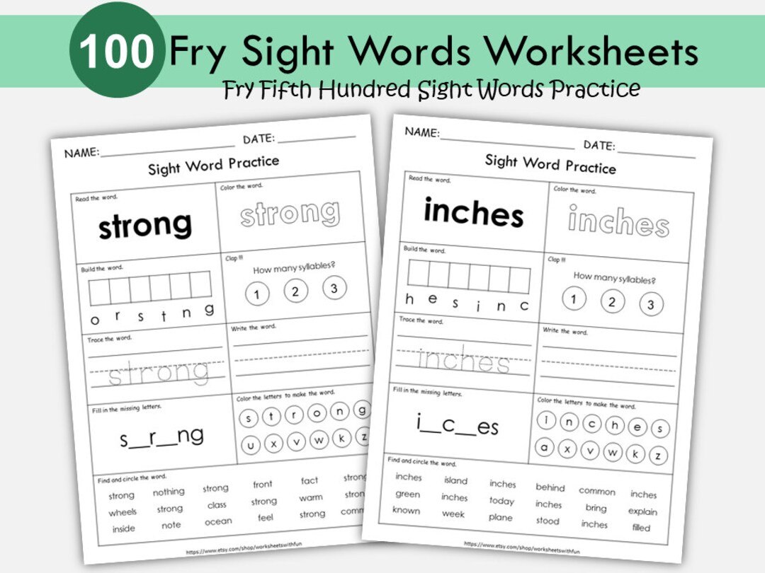 100 Printable Sight Words Worksheets, Fry Fifth Hundred Sight Word Work ...