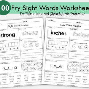100 Printable Sight Words Worksheets, Fry Fifth Hundred Sight Word Work ...