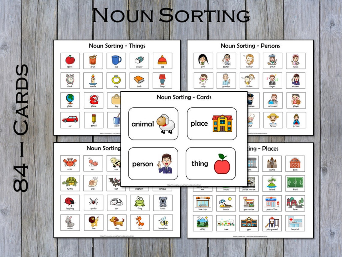 Noun Sorting Nouns Flashcards Matching and Grouping - Etsy