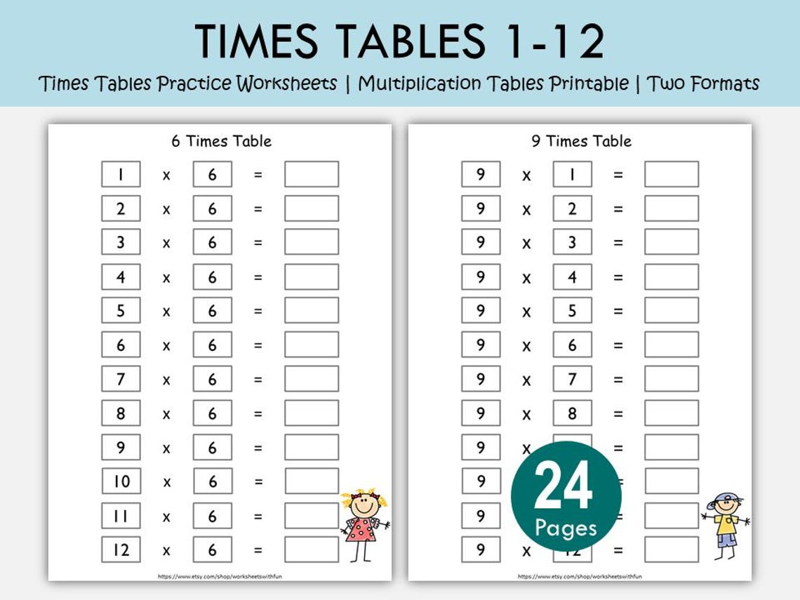 Times Tables Practice Worksheets 1–12 | Multiplication Tables Printable ...