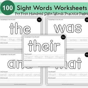 100 Printable Sight Words Worksheets, Fry First Hundred Sight Workbook ...