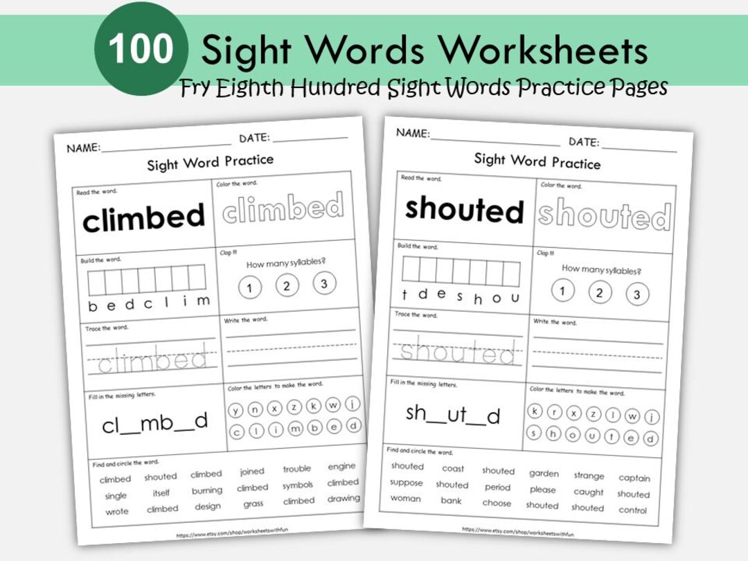 100 Printable Sight Words Worksheets, Fry Eighth Hundred Sight Word ...
