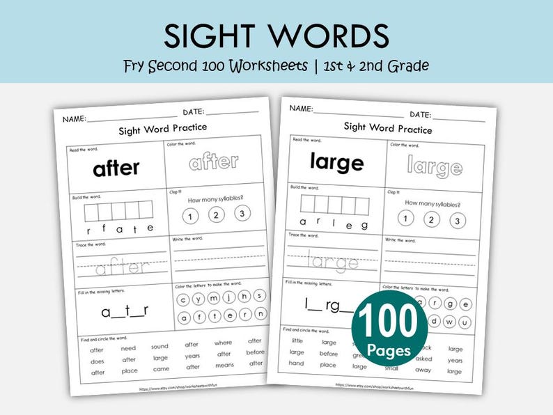 Fry Second 100 Sight Word Worksheets Printable, High Frequency Words ...