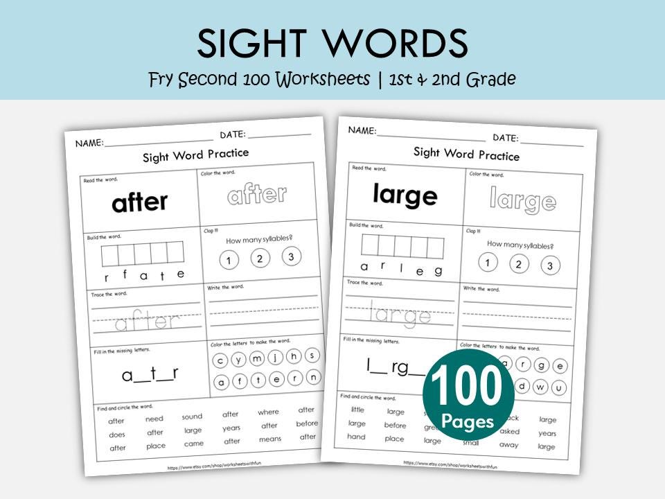 Fry Second 100 Sight Word Worksheets Printable, High Frequency Words ...