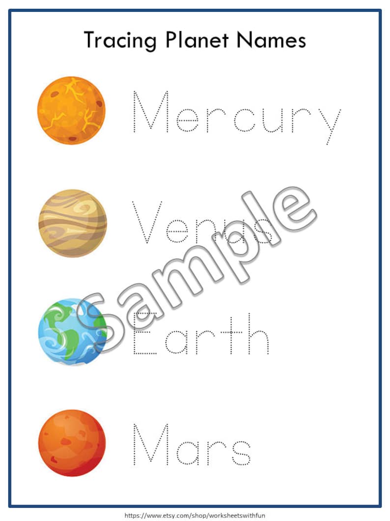 Planet Tracing Worksheets: Solar System Learning (digital Download) - Etsy