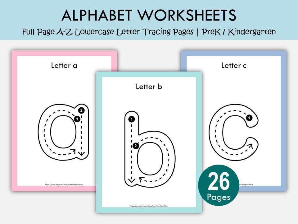 Lowercase Alphabet Tracing Worksheets A–Z | Full Page Letter Writing ...