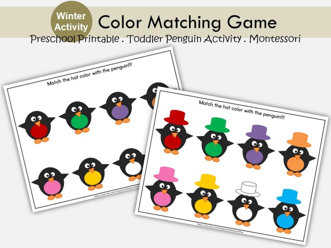 Color Matching Printable, Penguin Hat Color Matching Game for Toddlers ...