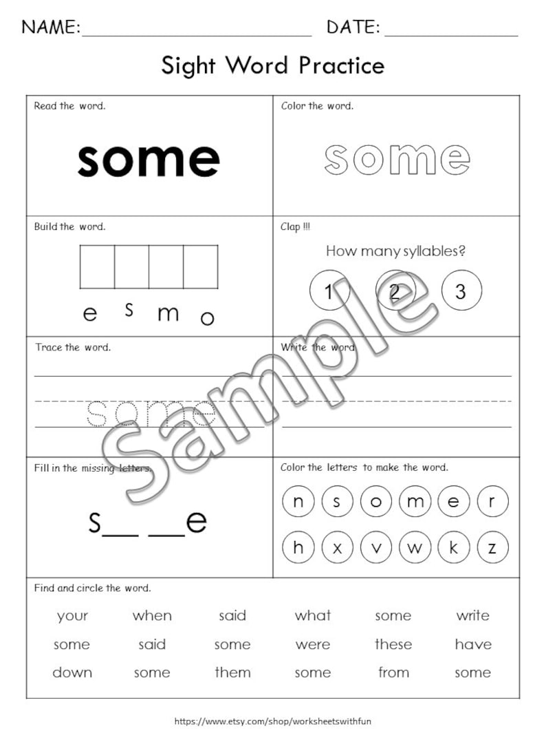 100 Printable Sight Words Worksheets for Kids | Fry First Hundred Sight ...