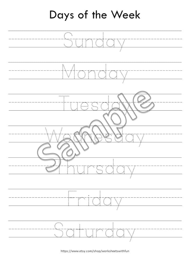 Days of the Week Tracing Worksheets: Preschool Printable (PDF) - Etsy ...