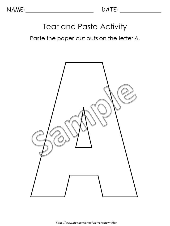 Alphabet Tear and Paste Worksheets | Letter Recognition Fine Motor ...
