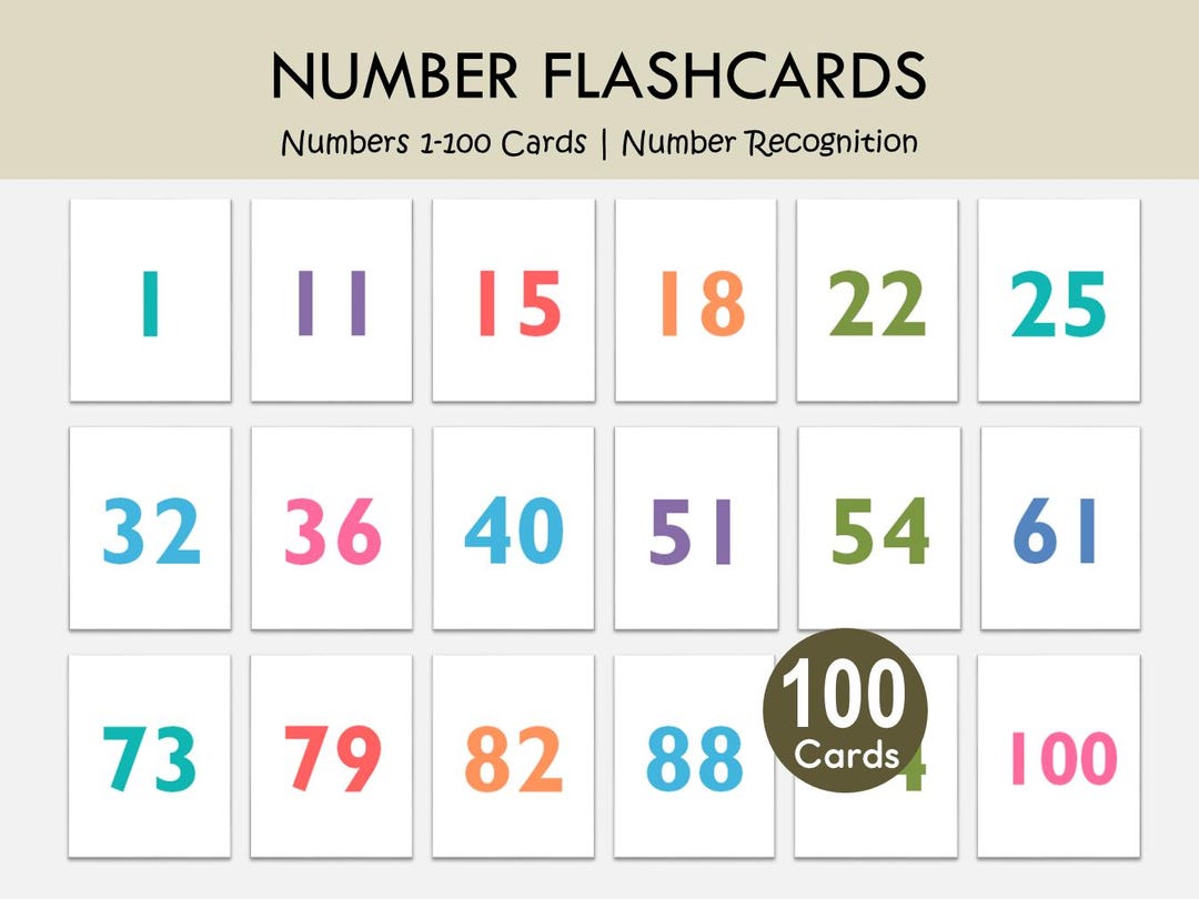 Numbers 1–100 Flashcards Printable | Math Number Cards for Kids - Etsy