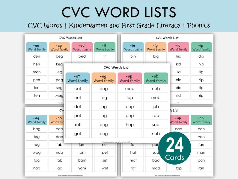 CVC Word Lists Printable | Phonics Reading Practice for Kids | CVC Word ...