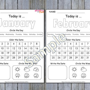 Preschool Calendar Worksheets Printable Kids Monthly Digital - Etsy