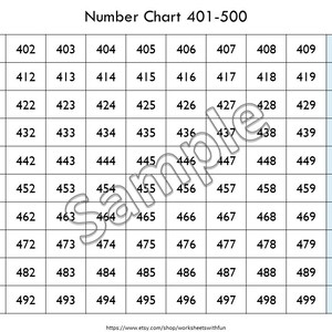 Number Charts 1-1000 Printable: Math Worksheets for Preschool-1st Grade ...