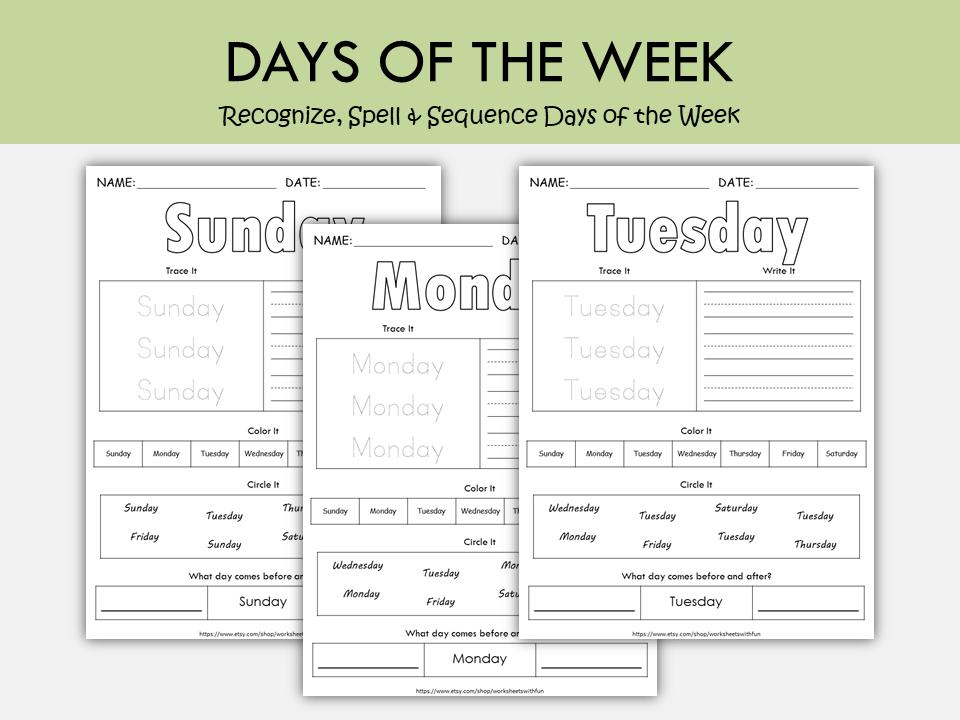 Days of the Week Worksheets Printable | Kindergarten Calendar ...