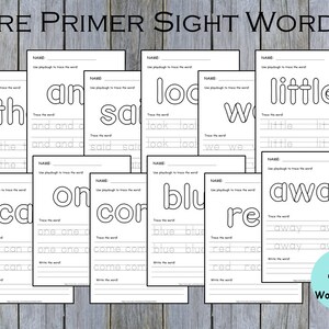 Sight Words Worksheets Dolch Pre Primer Tracing Kindergarten - Etsy
