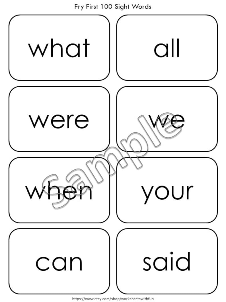 100 Fry Sight Word Flashcards, Printable Sight Words, Kindergarten ...