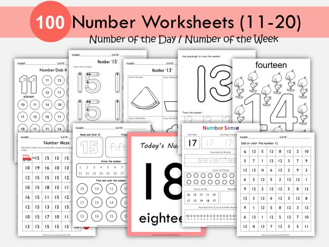 Number Worksheets Printable, Kindergarten, Numbers (11-20), Math ...