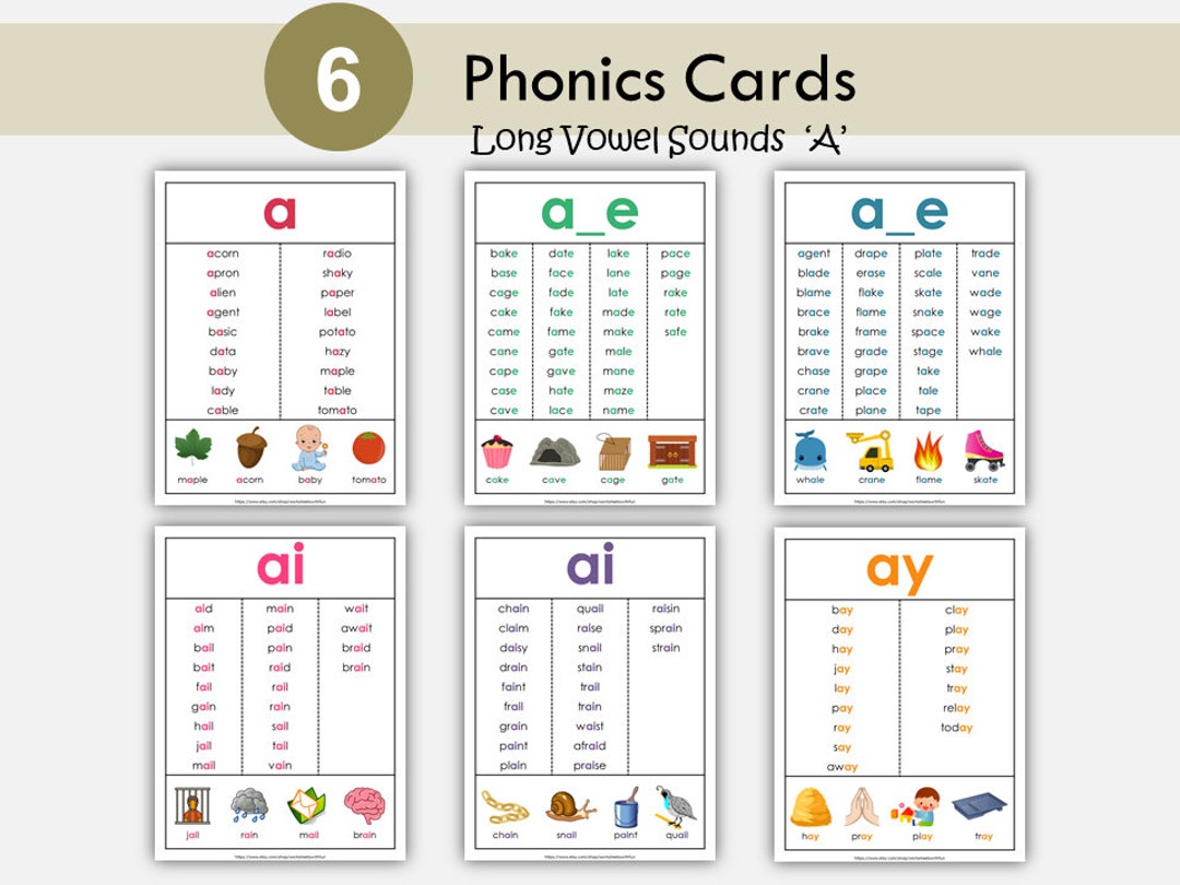 Long A Vowel Phonics Cards: Word Wall Printable (PDF) - Etsy UK