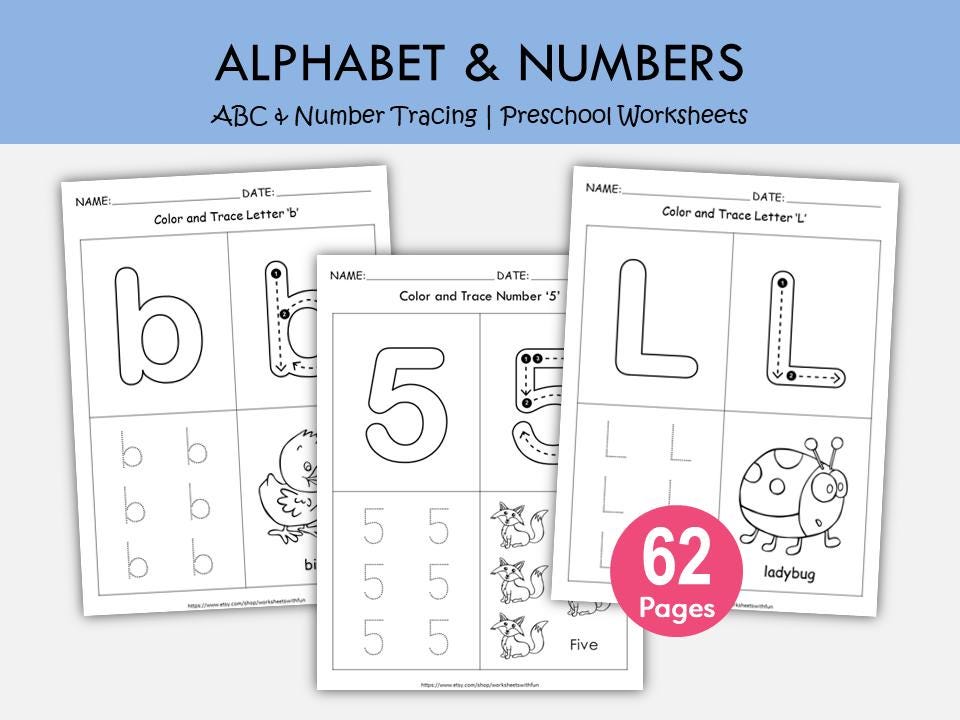Alphabet & Number Tracing Worksheets, A-Z Uppercase Lowercase, 1-10 ...