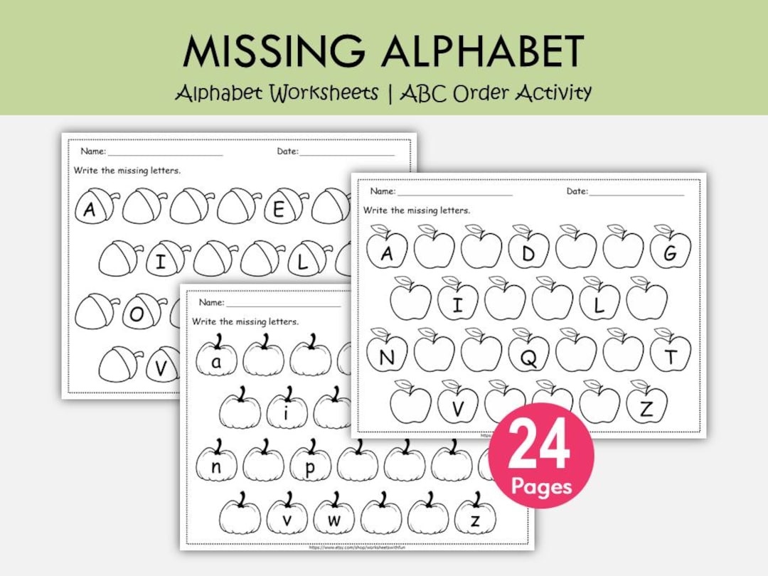 Missing Alphabet Worksheets Fall Theme, Uppercase Lowercase Letter ...