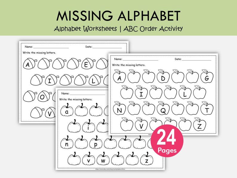 Missing Alphabet Worksheets Fall Theme, Uppercase Lowercase Letter ...