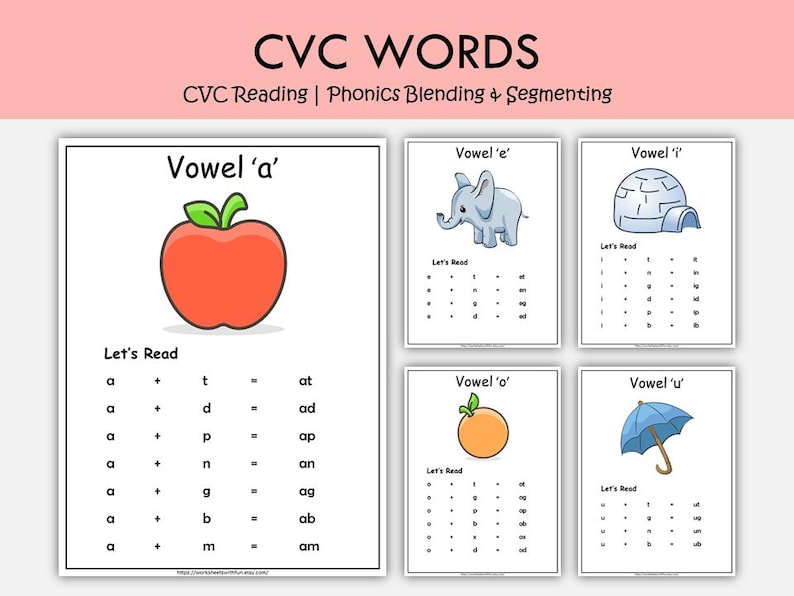 CVC Words Worksheets Printable | Phonics Blending & Segmenting ...