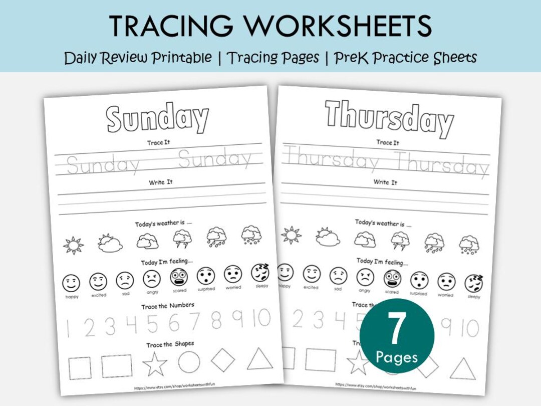 Daily Review Worksheets for Preschool | Days of the Week, Weather ...