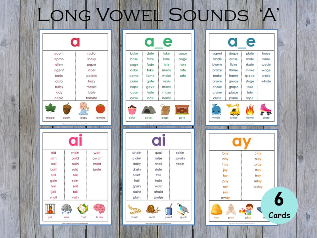 Vowel Cards, Long A Team Posters, Phonics Word Wall Printable, Color ...