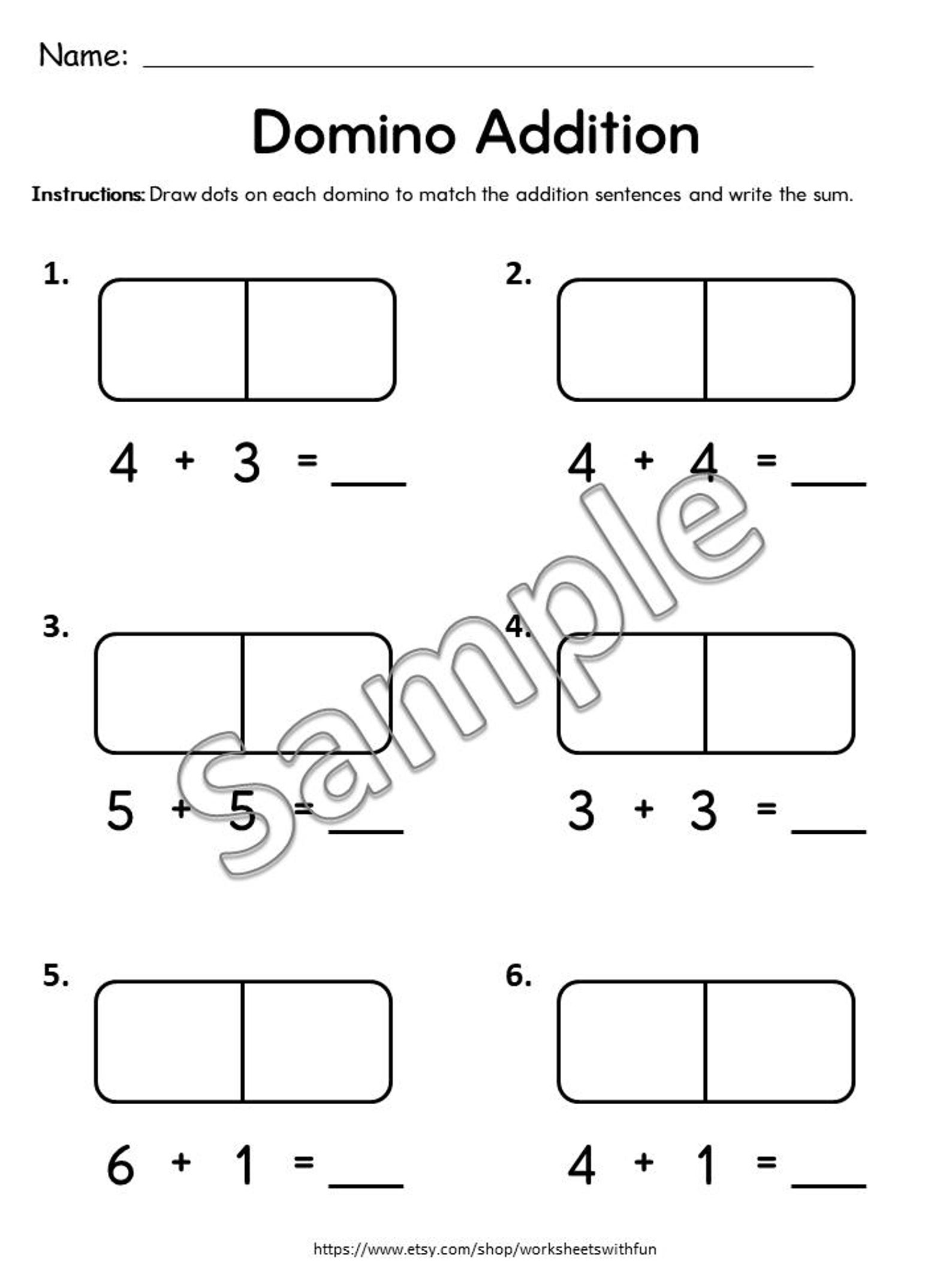 Domino Addition Worksheets for Kids | Math Practice Workbook Printable ...