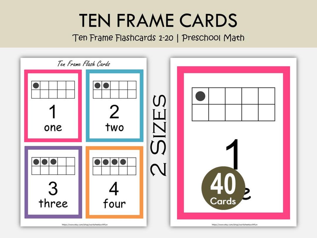 Ten Frame Flashcards 1-20 Printable, Number Recognition Cards ...