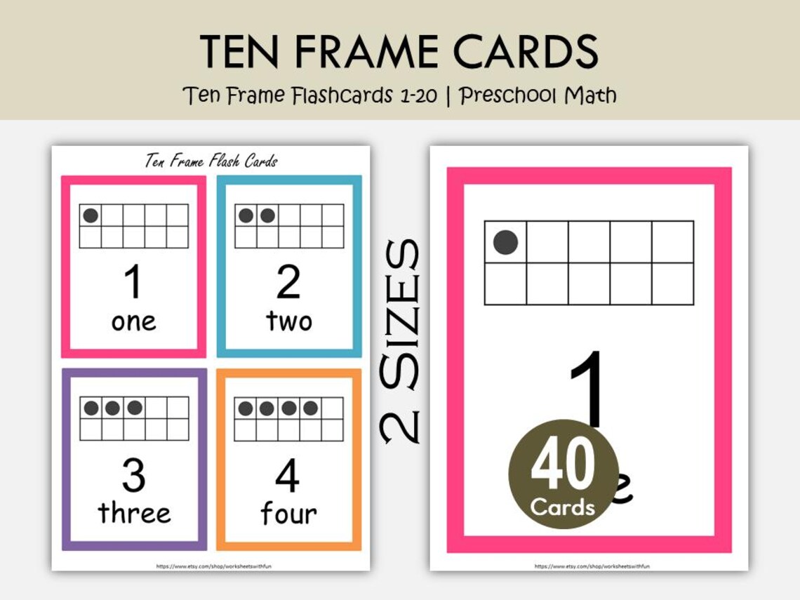 Ten Frame Flashcards 1-20 Printable, Number Recognition Cards ...