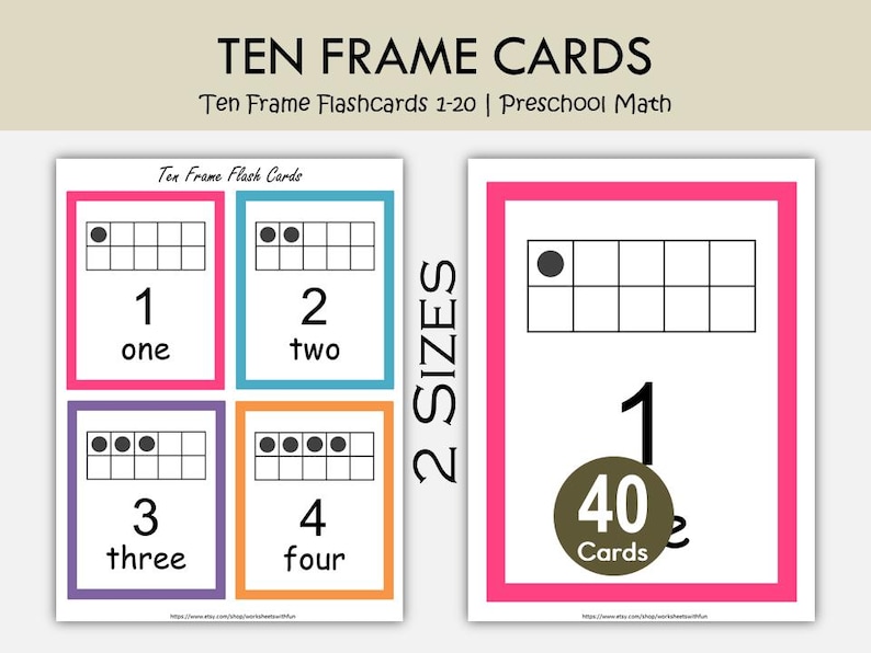 Ten Frame Flashcards 1-20 Printable, Number Recognition Cards ...