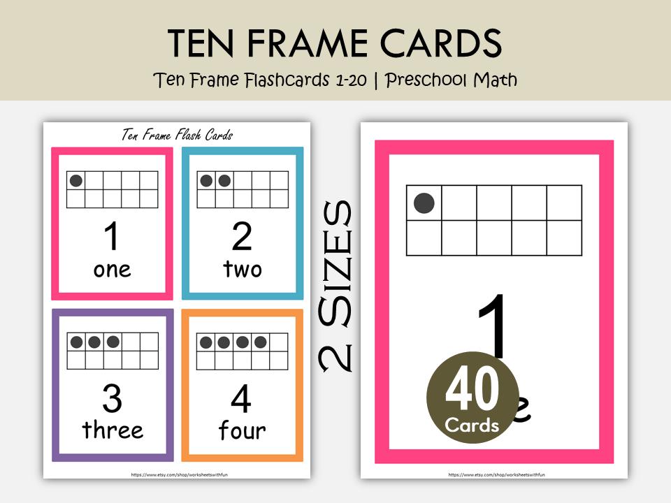Ten Frame Flashcards 1-20 Printable, Number Recognition Cards ...
