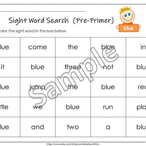 Sight Words Worksheets Dolch Pre Primer, 40 Sight Word Search Printable ...