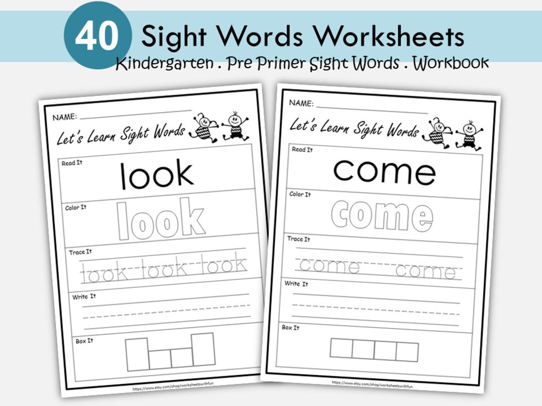 Sight Word Worksheet for Preschool, Dolch Pre Primer 40 Sight Words ...