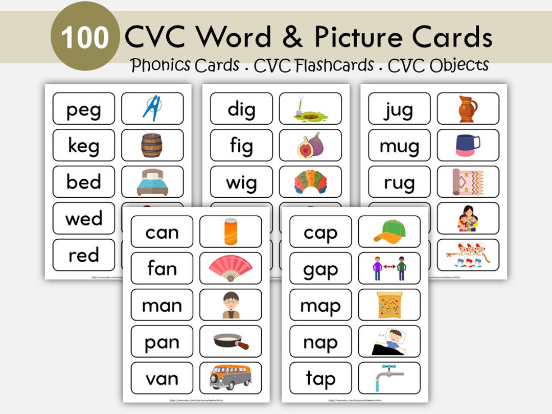 CVC Flashcards CVC Words for Kids Phonics Cards CVC Word Family Objects ...