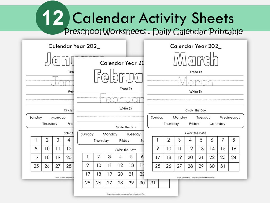 Daily Calendar Worksheet: Preschool Homeschool Activity (PDF) - Etsy